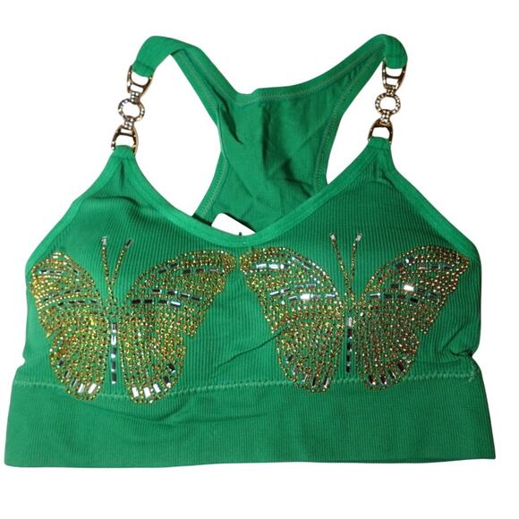 DONG YI JIA | Tops | New Rhinestone Butterfly Brakini Bralette Emerald ...
